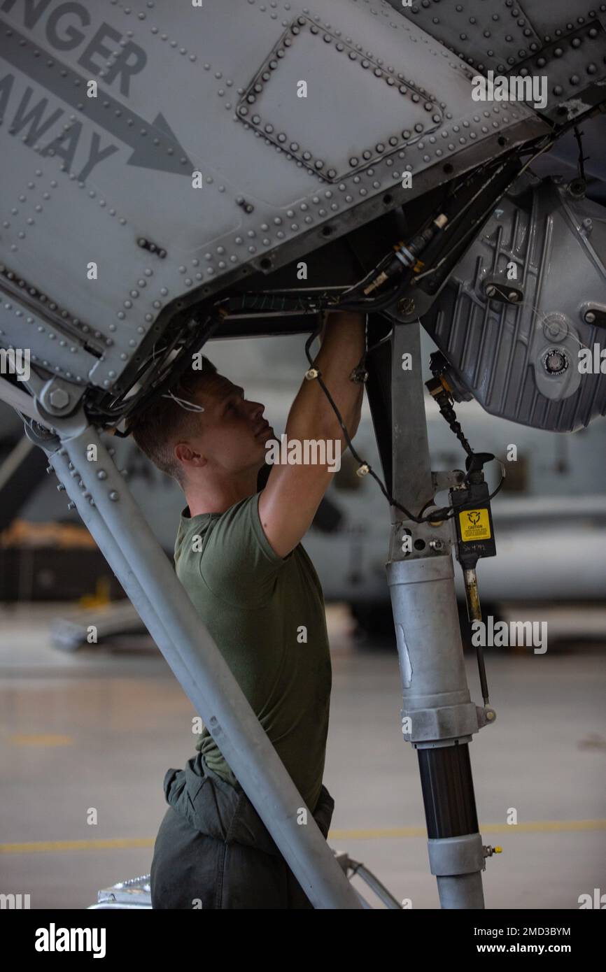 U.S. Marine Corps Cpl. Oliver Bagshaw, CH-53E Super Stallion crew chief ...