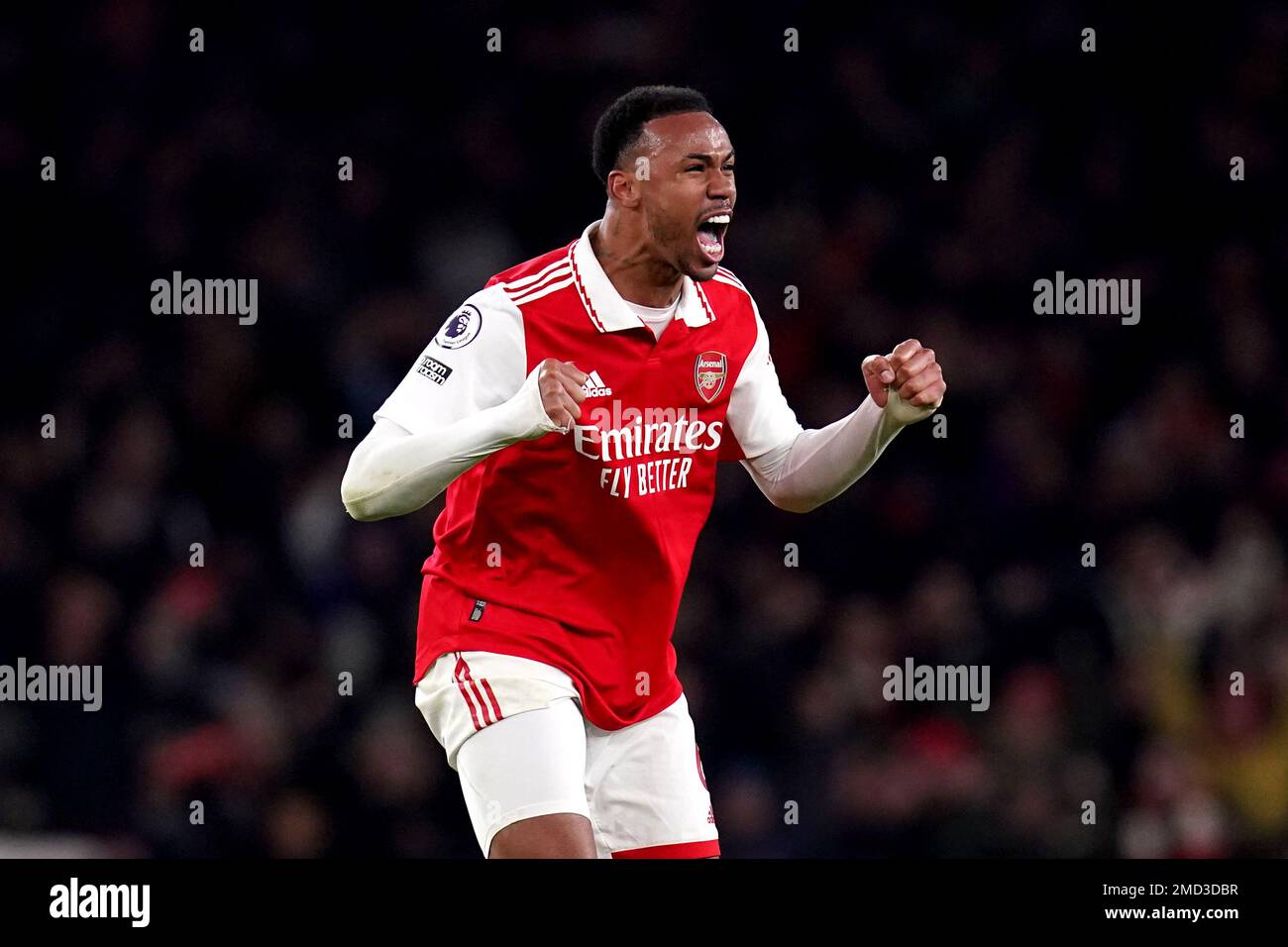 Arsenal's Gabriel celebrates following the Premier League match at the ...
