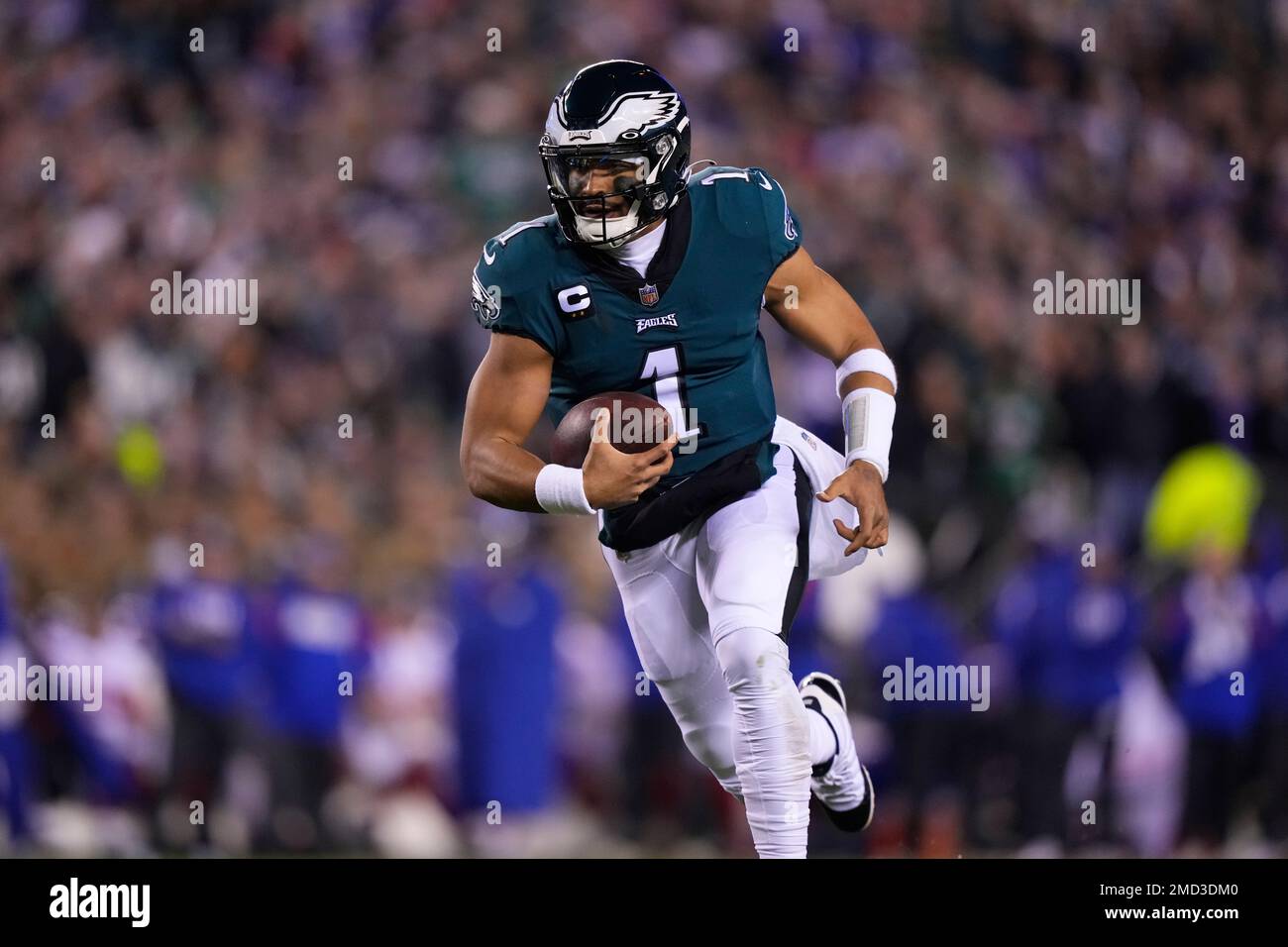 Philadelphia Eagles' Jalen Hurts plays during an NFL divisional round ...