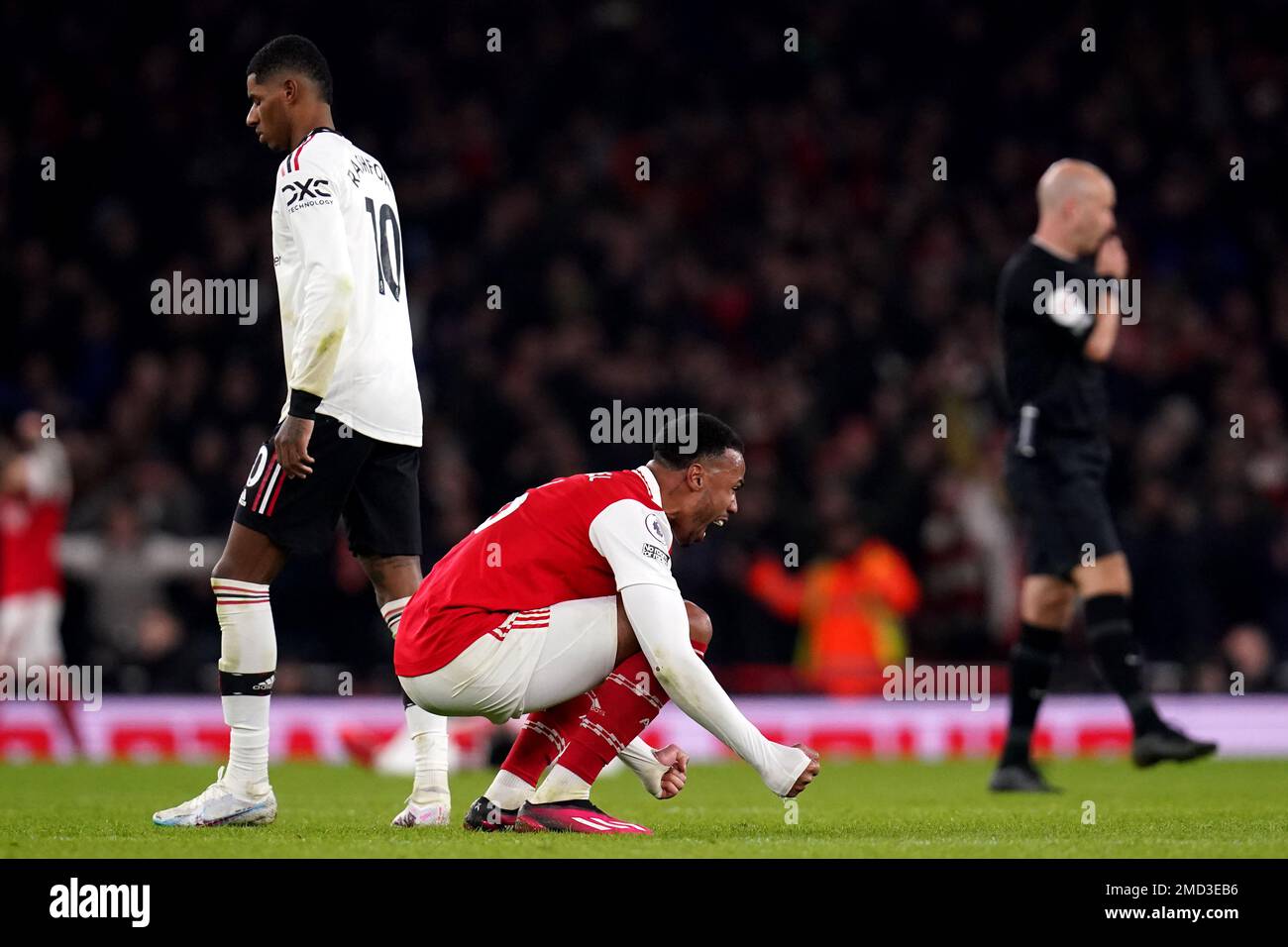 Arsenal's Gabriel (centre) celebrates following the Premier League ...