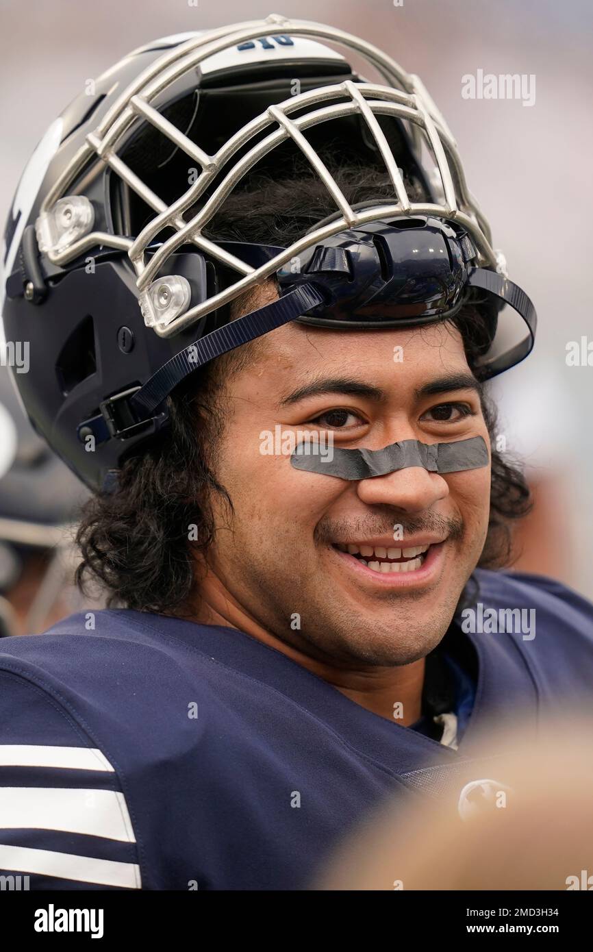 BYU defensive lineman Alden Tofa looks on prior to their NCAA college ...