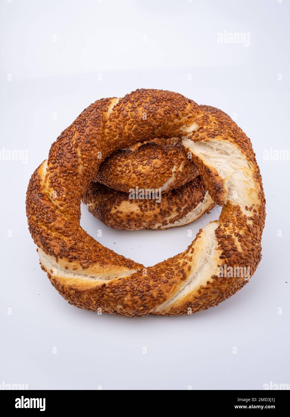 Front View Three Turkish Bagel Simit Isolated on White Background Stock ...
