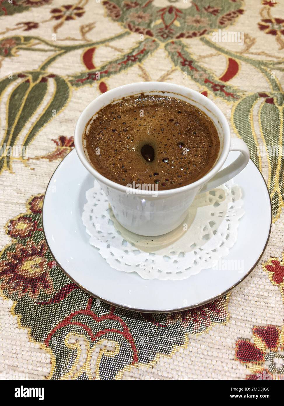 Authentic oriental turkish coffee on traditional ornament background ...