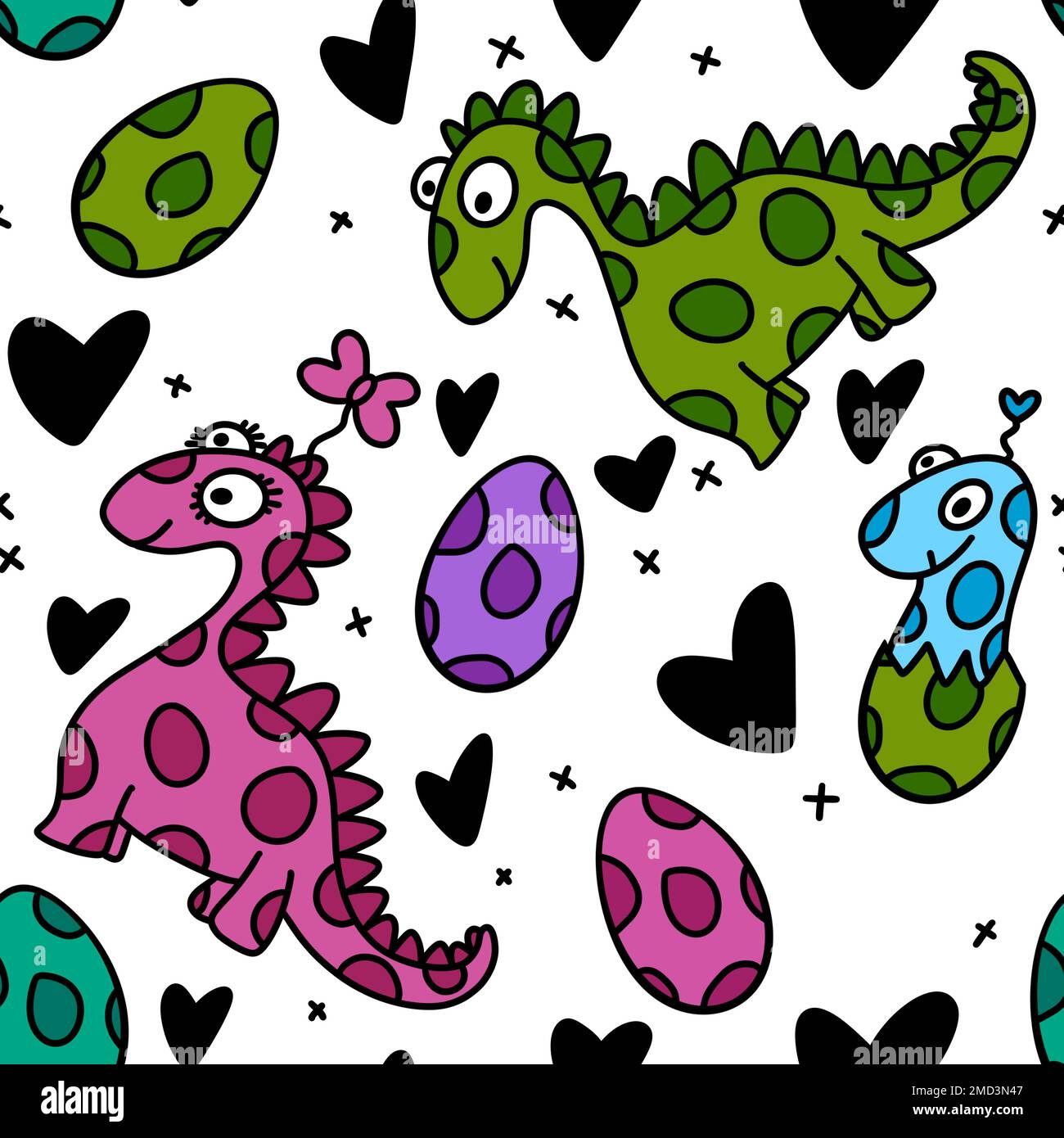Seamless kids cartoon pattern with dinosaurs for fabrics Stock Photo ...