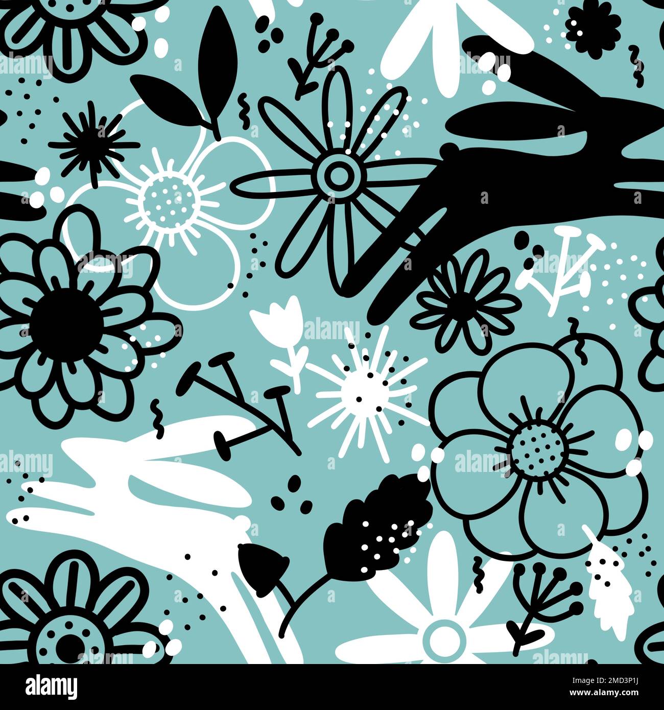 Seamless Easter pattern with rabbits on mint background Stock Photo - Alamy