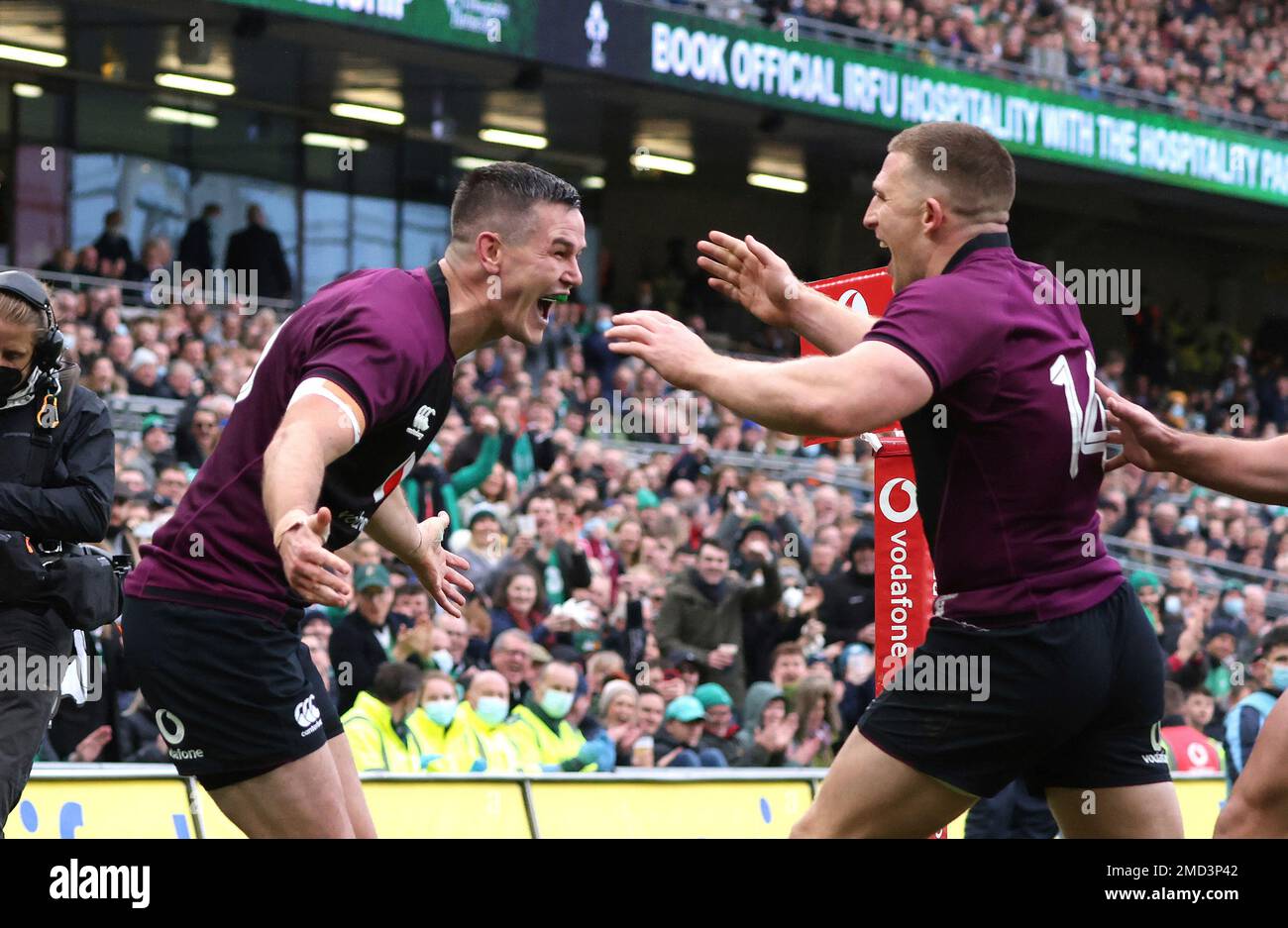 Irelands Johnny Sexton Left Reacts With Andrew Conway After Scoring