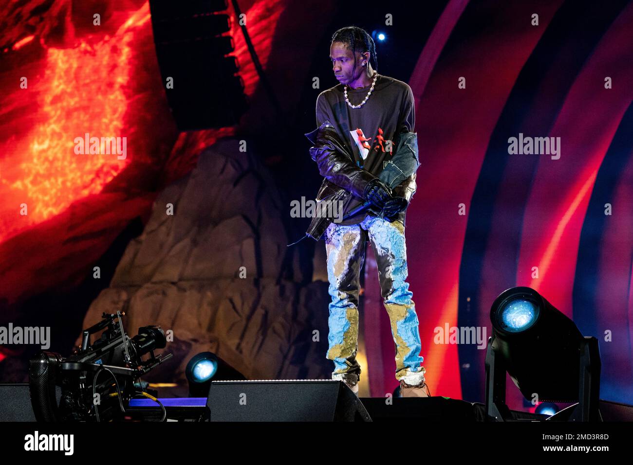 Travis Scott performs on day one of the Astroworld Music Festival at ...