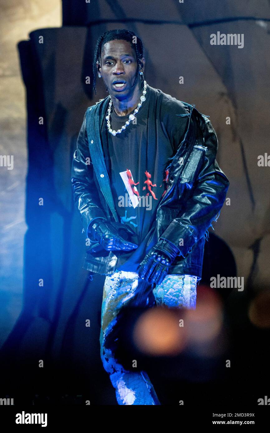 Travis Scott performs on day one of the Astroworld Music Festival at ...