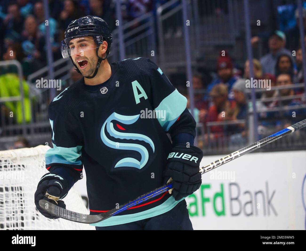 Seattle Kraken right wing Jordan Eberle (7) reacts during the second ...