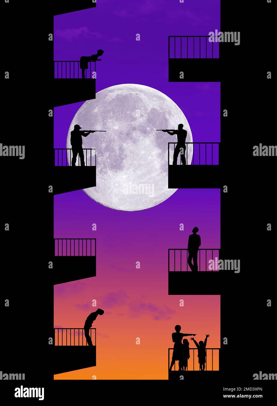 Neighbors in adjacent apartment buildings aim guns at each other in ...