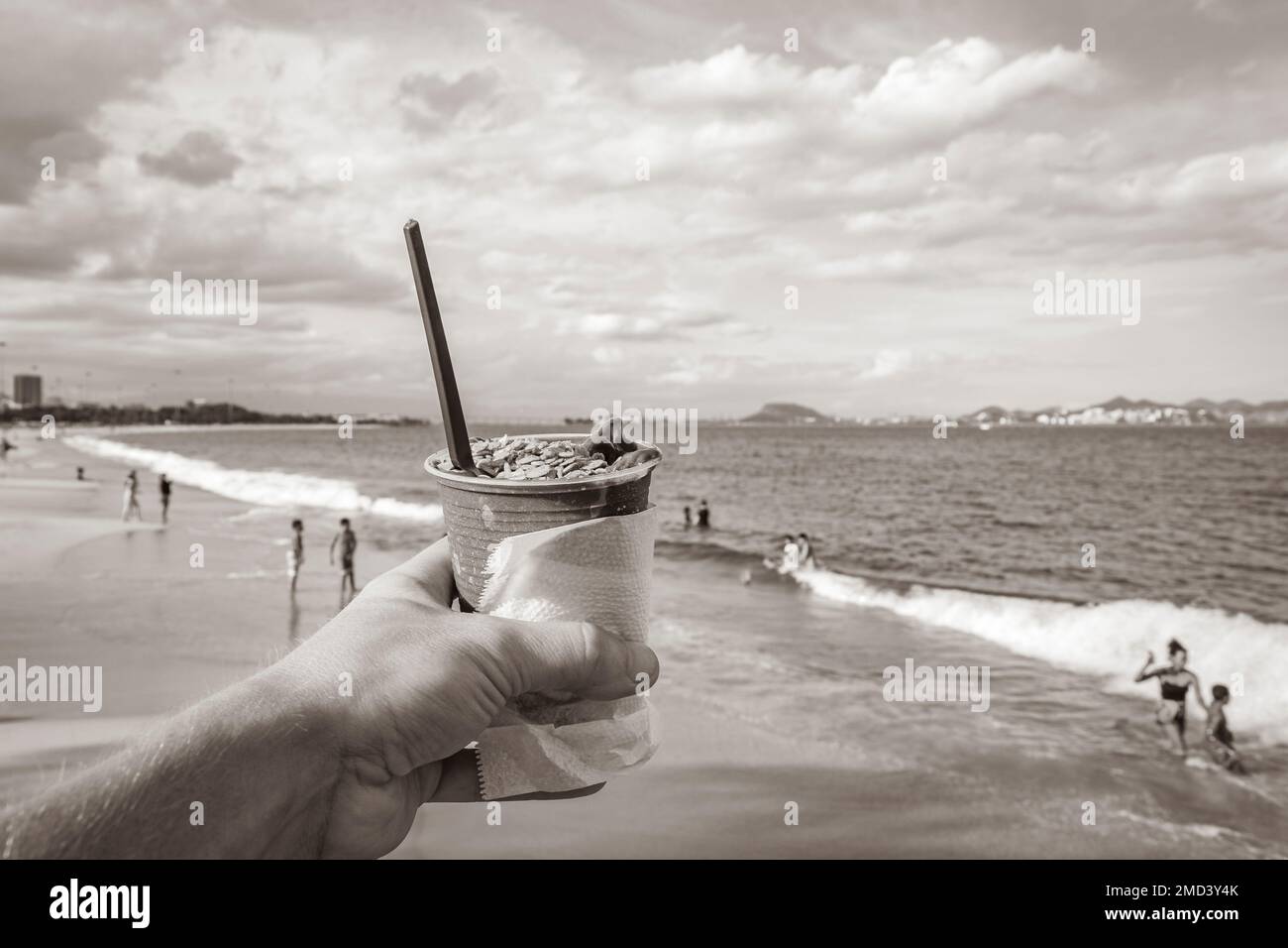 Brazilian superfood berry açaí in a mug as ice at Guanabara Bay ...