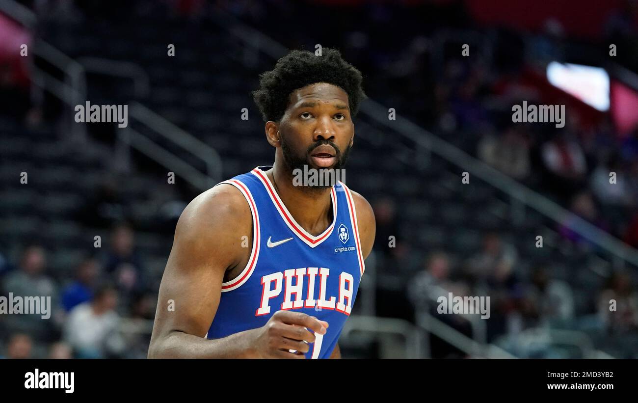 Philadelphia 76ers center Joel Embiid plays during the first half of an ...