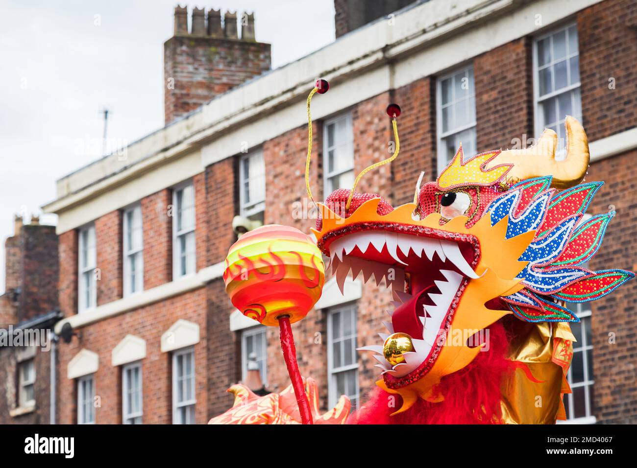 Close up of the dragon chasing the pearl during the traditional dragon ...