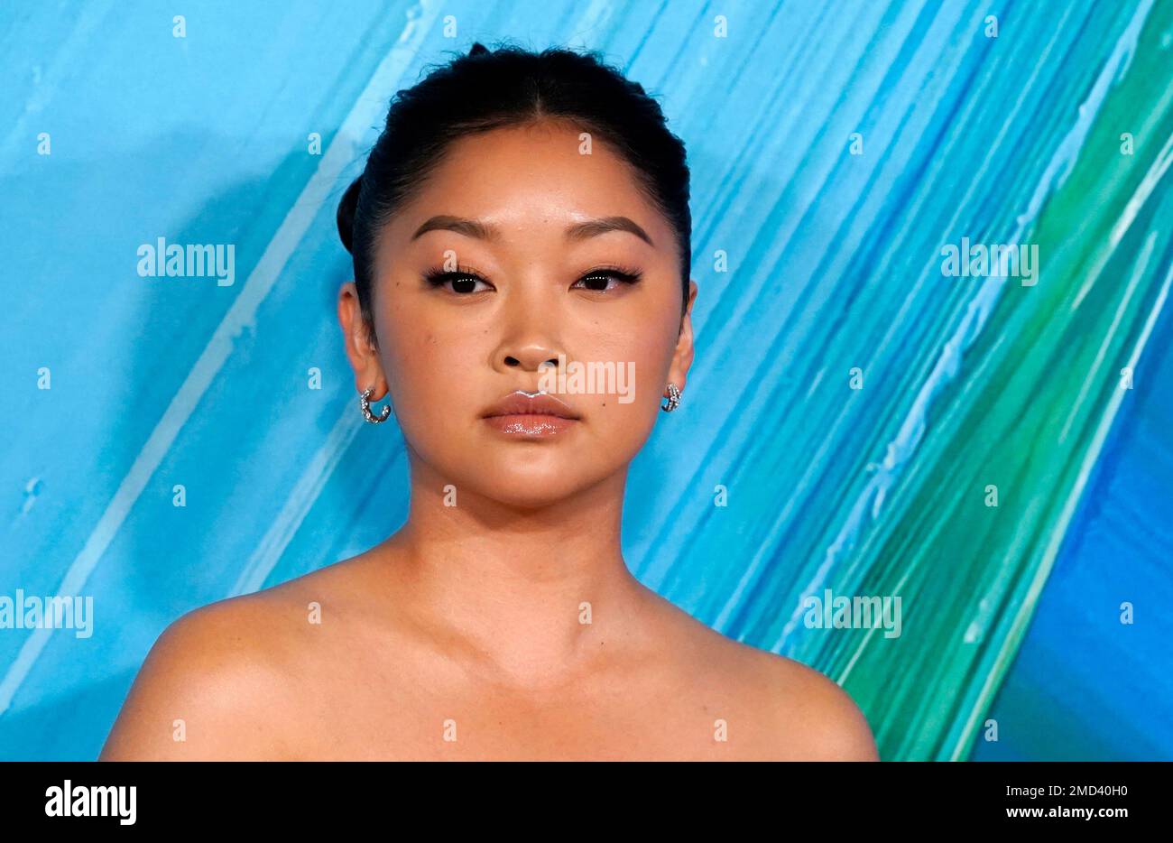 Actress Lana Condor poses at the amfAR Gala, Thursday, Nov. 4, 2021, at ...