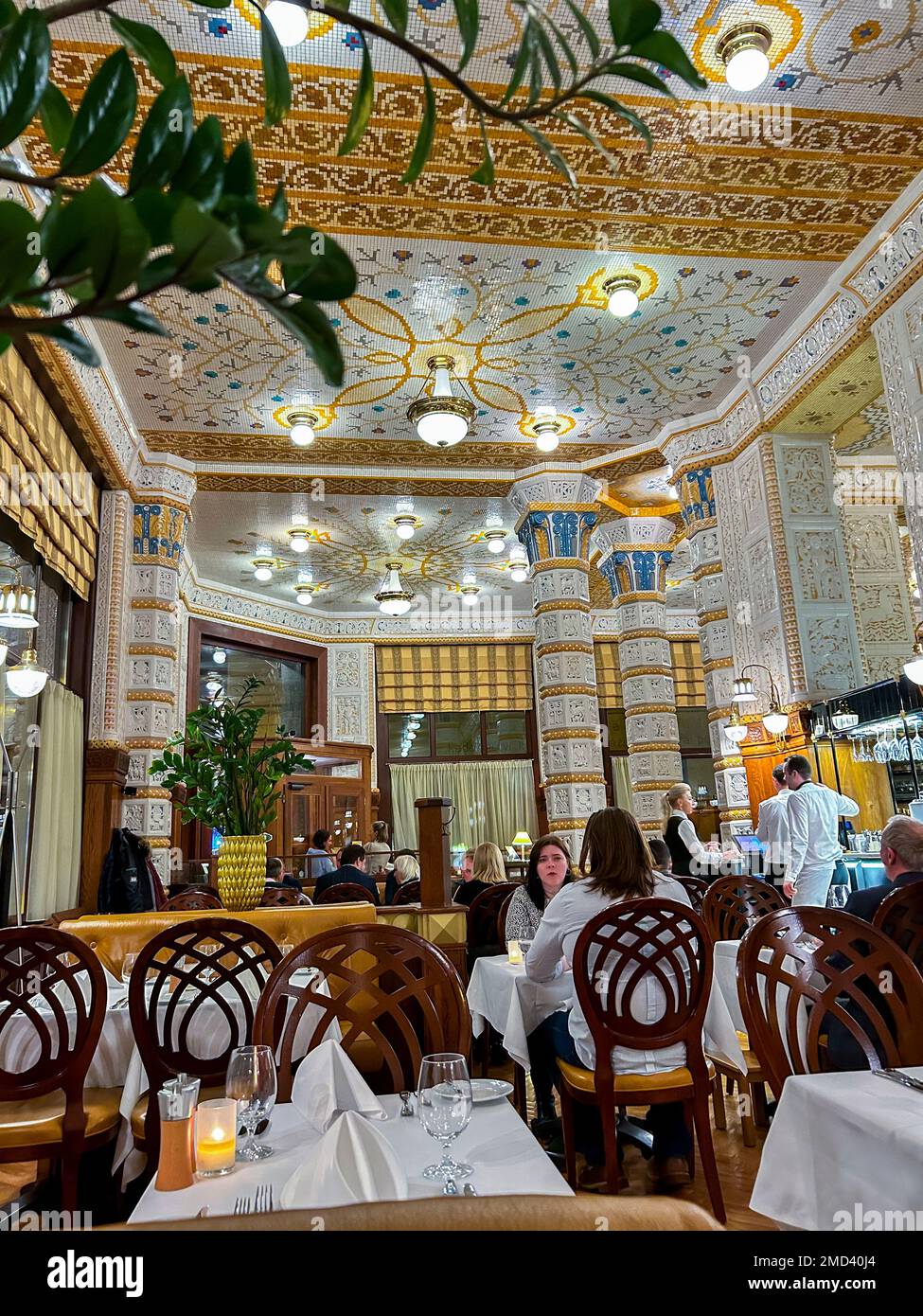 Prague, Czech Republic, inside Historic Cafe, old restaurant interior ...