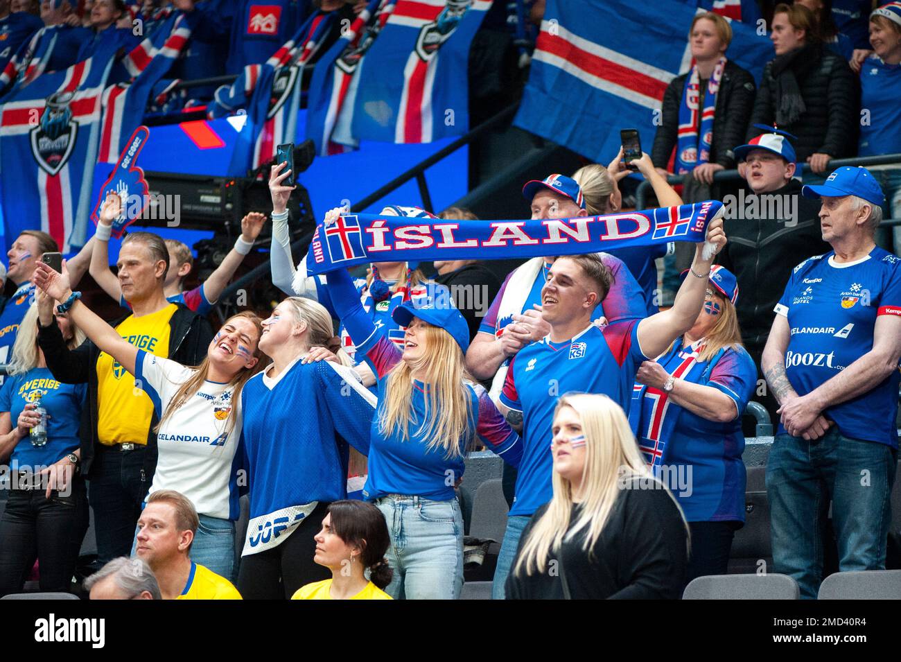 Gothenburg, Sweden. 22nd Jan 2023. Icelandic fans celebrate after the ...