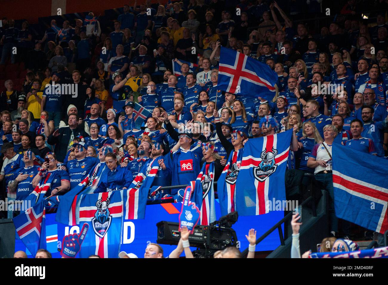 Gothenburg, Sweden. 22nd Jan 2023. Icelandic fans celebrate after the ...