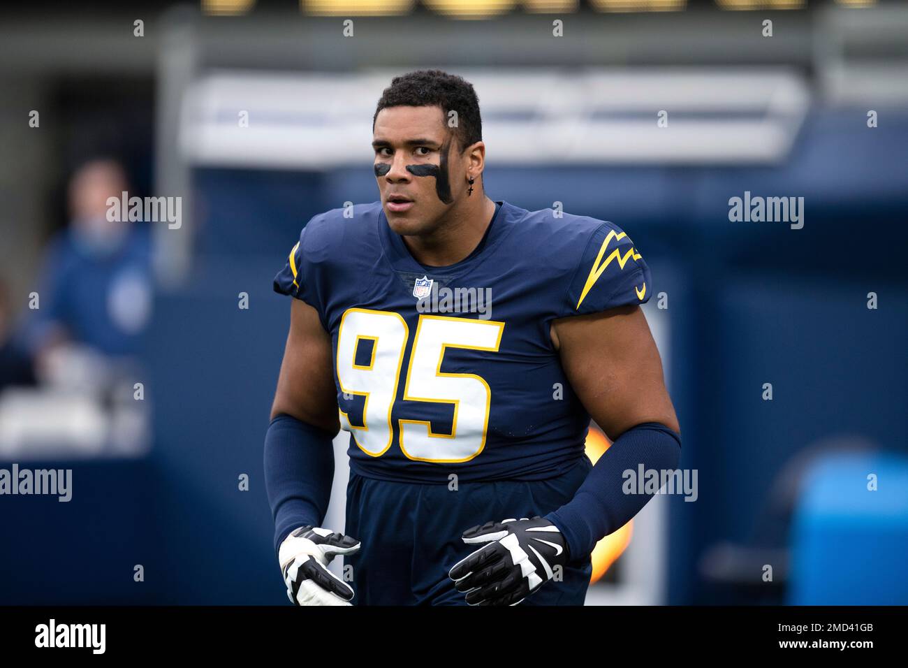 Los Angeles Chargers defensive end Christian Covington (95) warms up ...