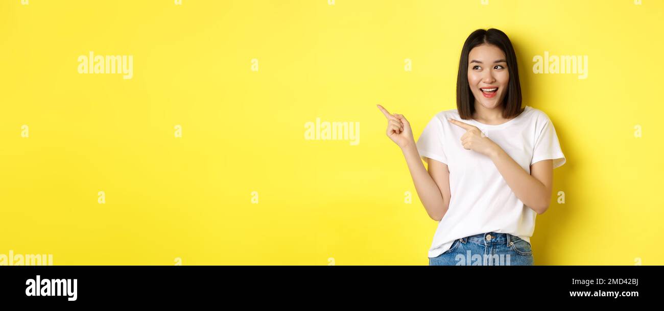 Beauty and fashion concept. Beautiful asian woman in white t-shirt ...