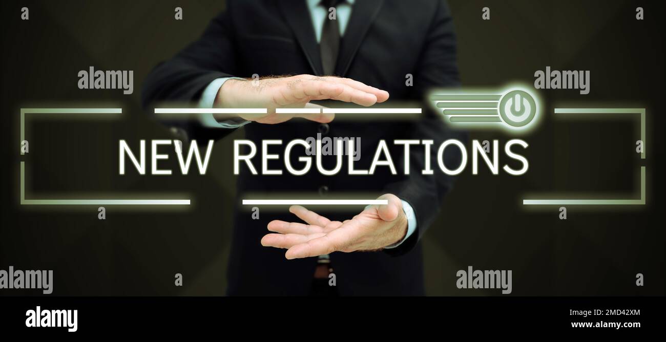 Sign displaying New Regulations. Conceptual photo Regulation ...