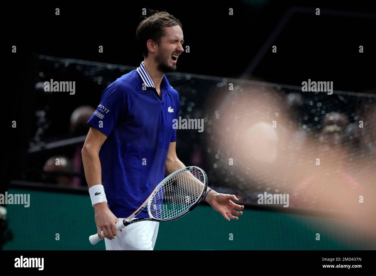Daniil Medvedev of Russia reacts during his match against U.S. Sebastian Korda at the Paris ...