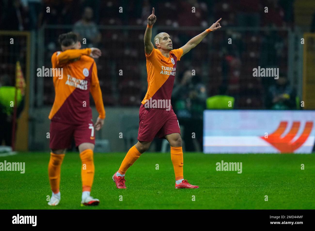 Galatasaray's Sofiane Feghouli celebrates after scoring the opening ...