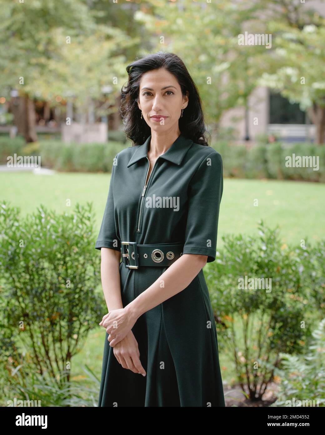 Huma Abedin poses for a portrait in a Manhattan park on Wednesday ...