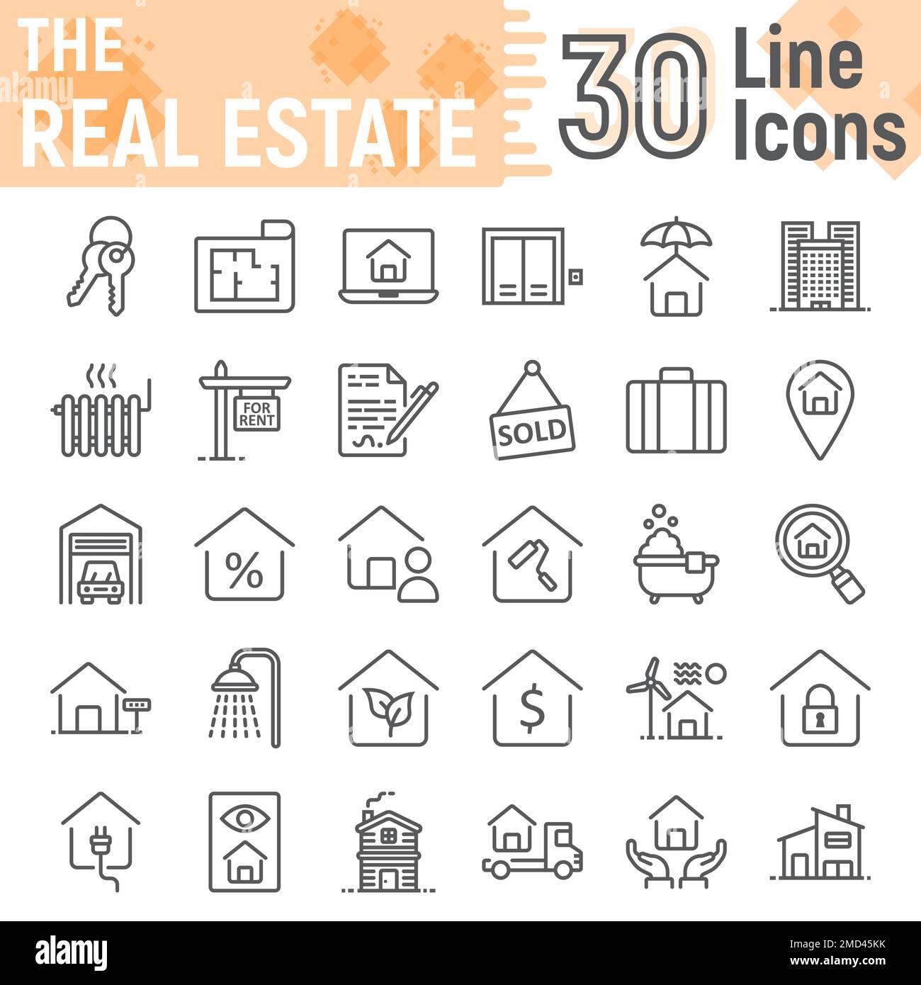 Real Estate line icon set, home symbols collection, vector sketches ...