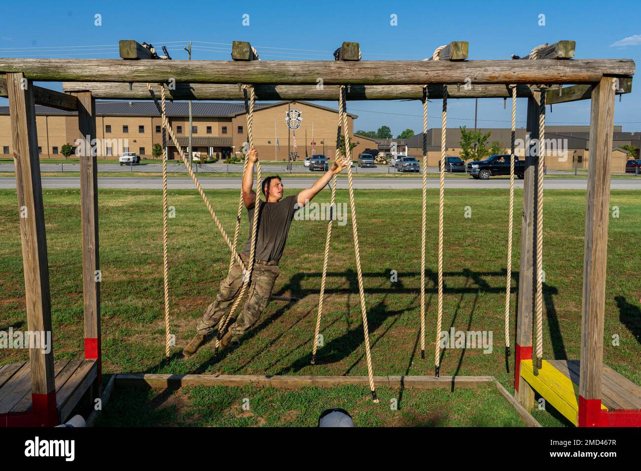 A Soldier assigned to the 5th Special Forces Group (Airborne) swings ...