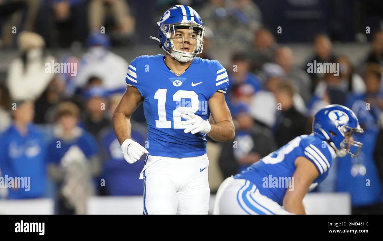 BYU wide receiver Puka Nacua (12) is in motion during an NCAA college ...