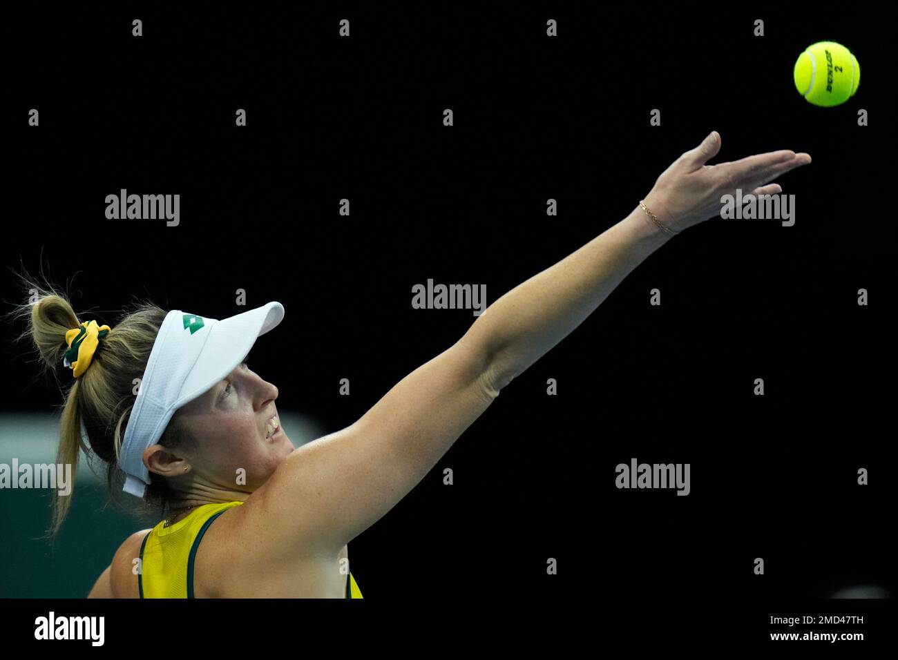 Australia's Storm Sanders serves a ball to Yuliya Hatouka of Belarus ...