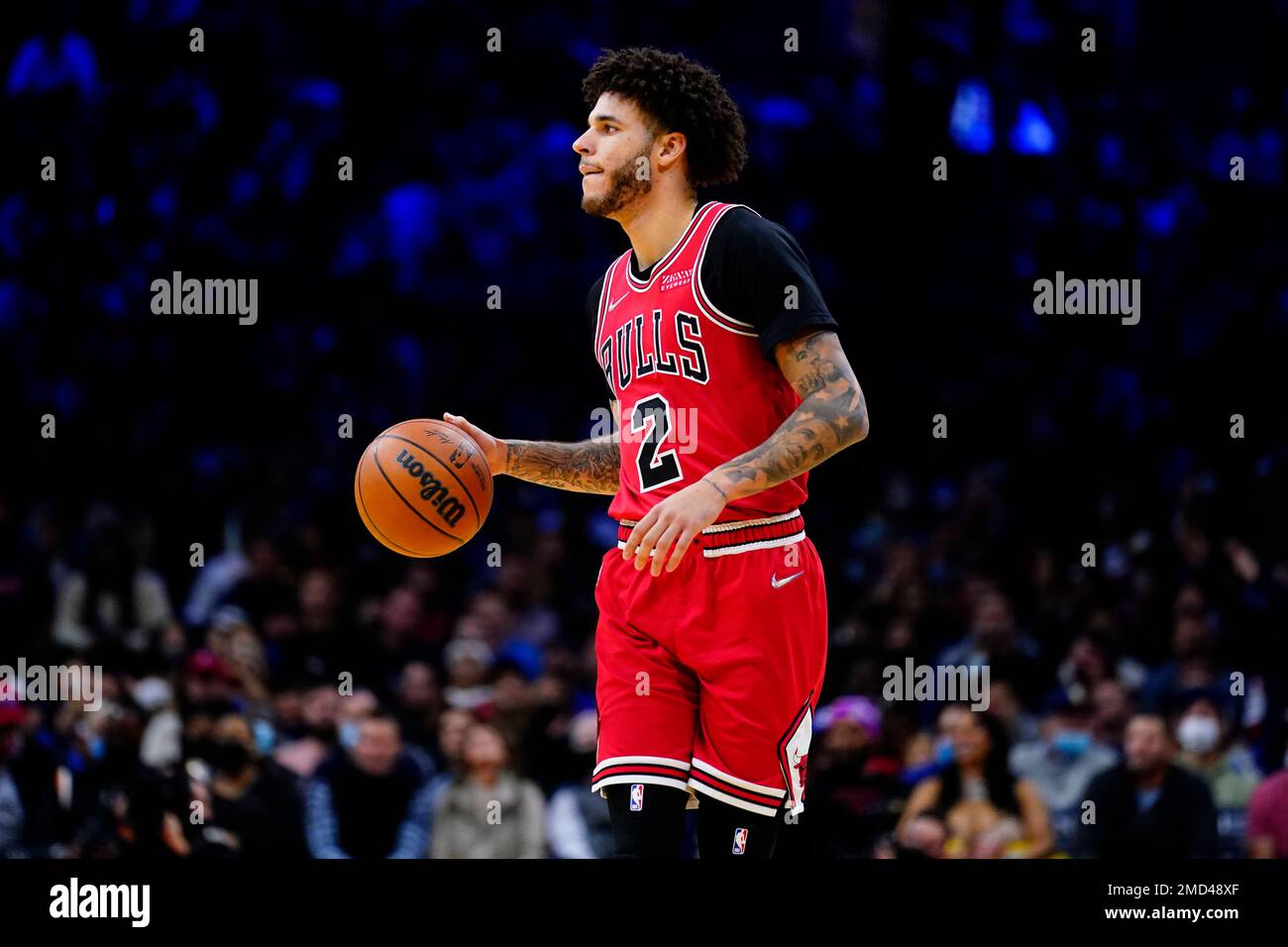 Chicago Bulls' Lonzo Ball plays during an NBA basketball game ...