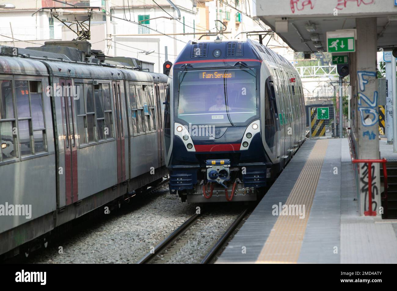 Trains circulating in the Erculano station in Naples Stock Photo - Alamy