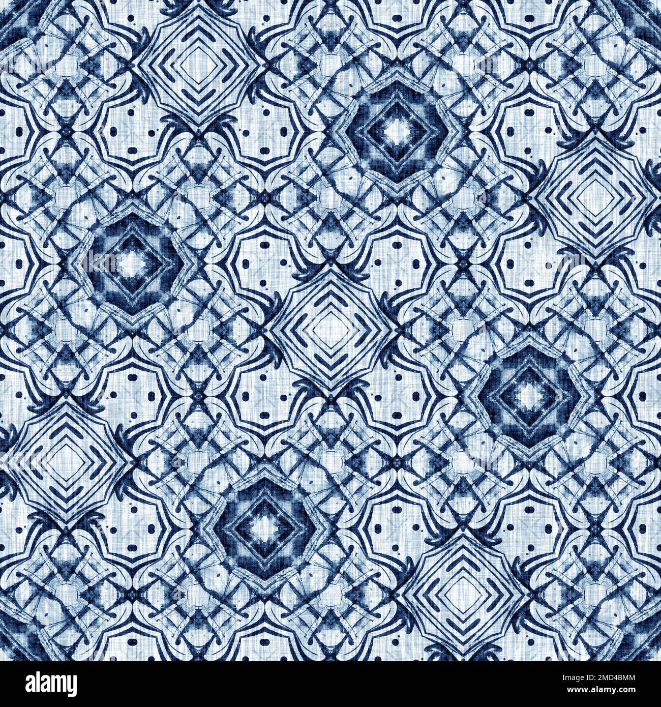 Indigo Dye Wash Coastal Damask Quilt Seamless Pattern. Washed out ...