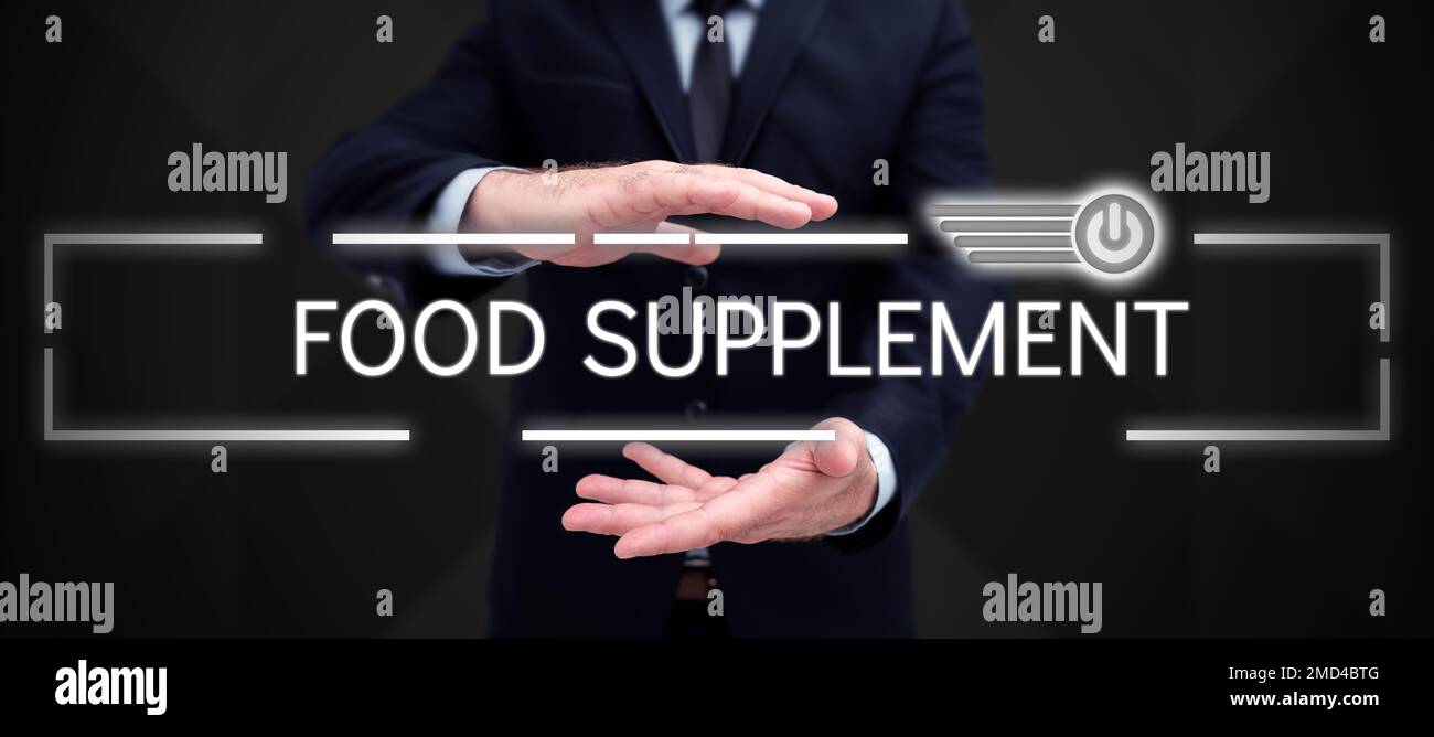 Hand writing sign Food Supplement. Word Written on Conditions and ...