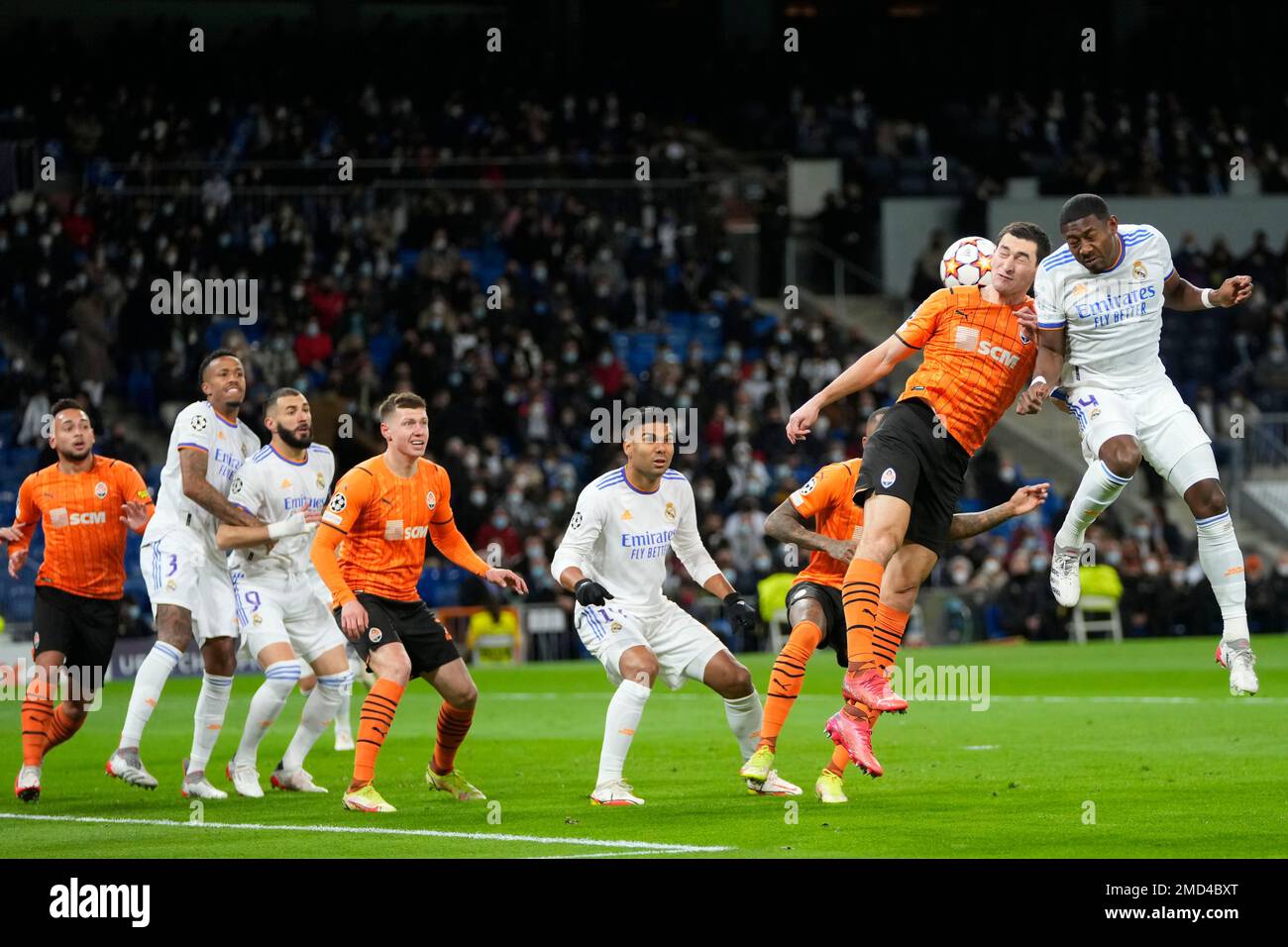 Real Madrid's David Alaba, right, jumps for a header during a Group D ...