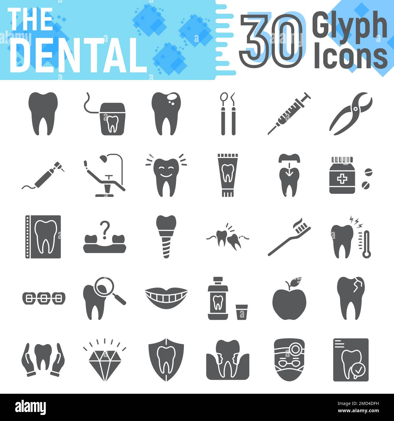 Dental glyph icon set, Stomatology symbols collection, vector sketches ...