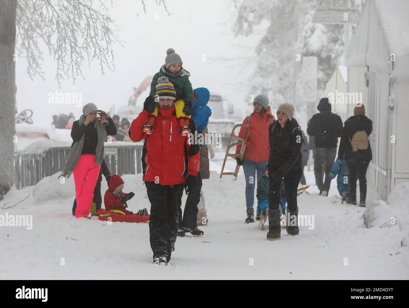 People seen enjoying the snow day on Sljeme, in Zagreb, Croatia, on ...