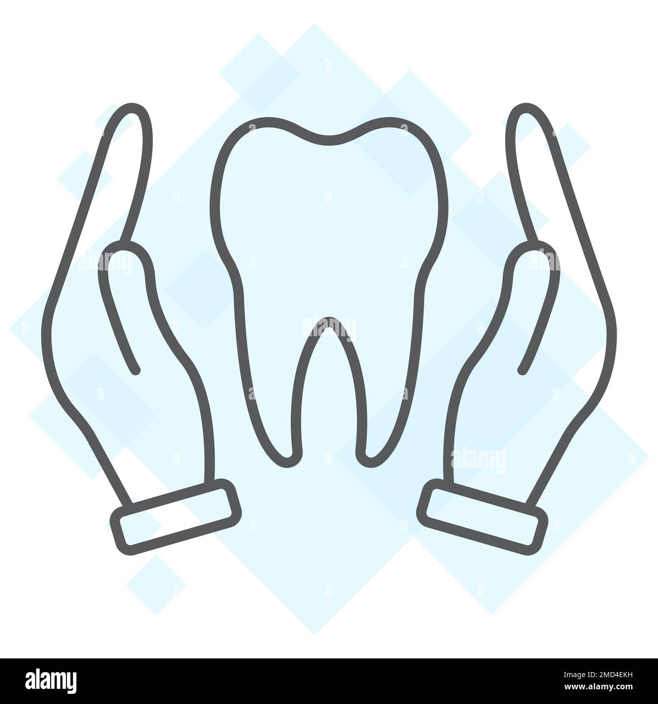 Hands holding tooth thin line icon, stomatology and dental, dental care ...