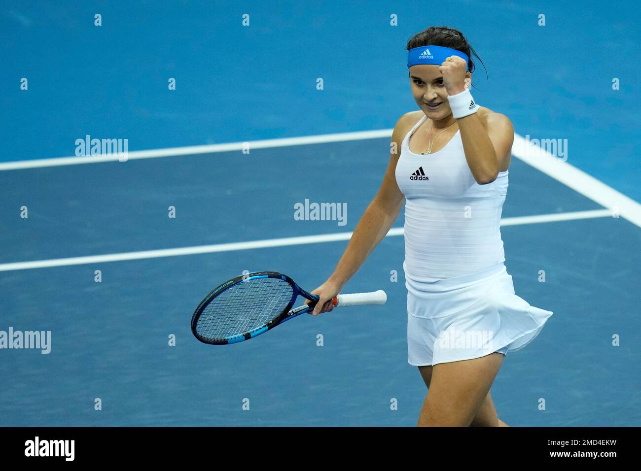 Clara Burel of France celebrates after winning a point against Russia's ...