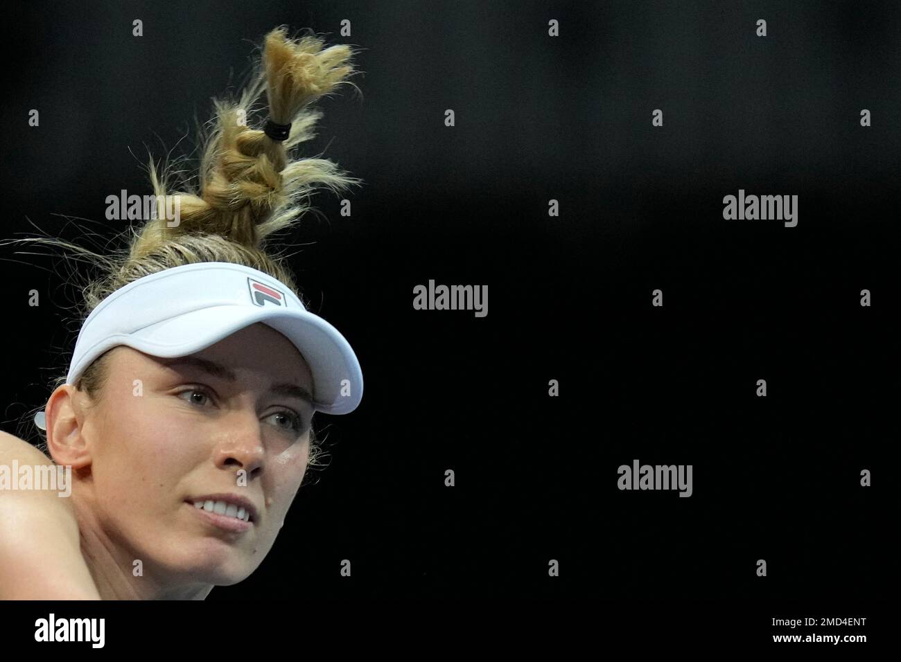 Russia's Ekaterina Alexandrova serves to Clara Burel of France during ...