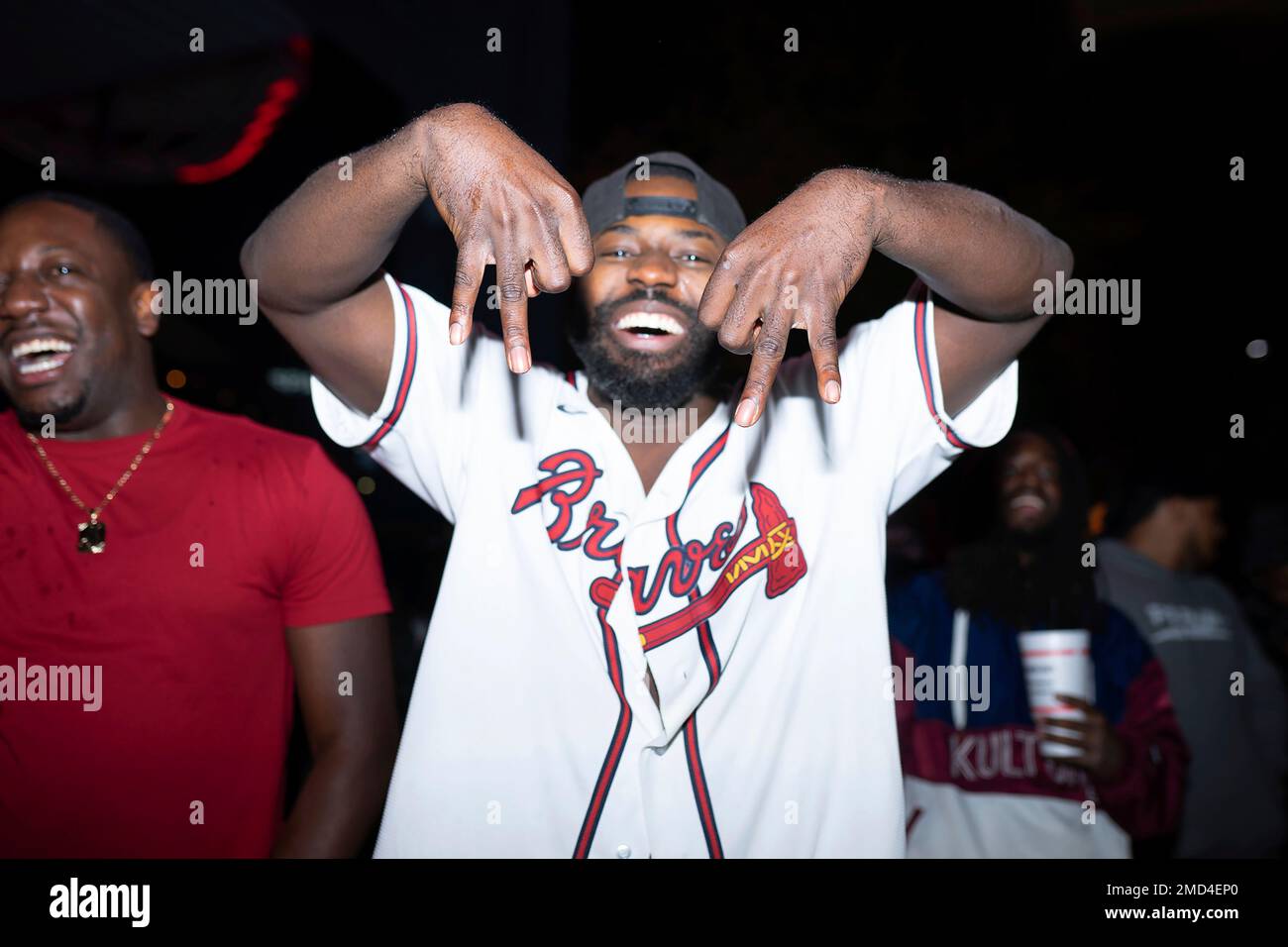 Atlanta Braves fans celebrate near Truist Park, Tuesday, Nov. 2, 2021 ...