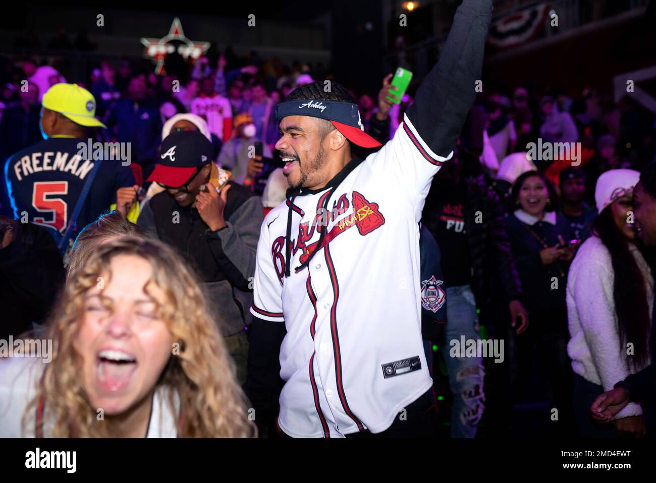 Atlanta Braves fans celebrate near Truist Park, Tuesday, Nov. 2, 2021 ...