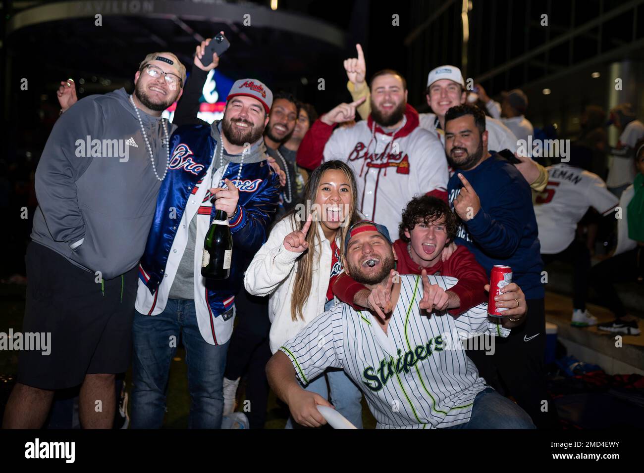 Atlanta Braves fans celebrate near Truist Park, Tuesday, Nov. 2, 2021 ...