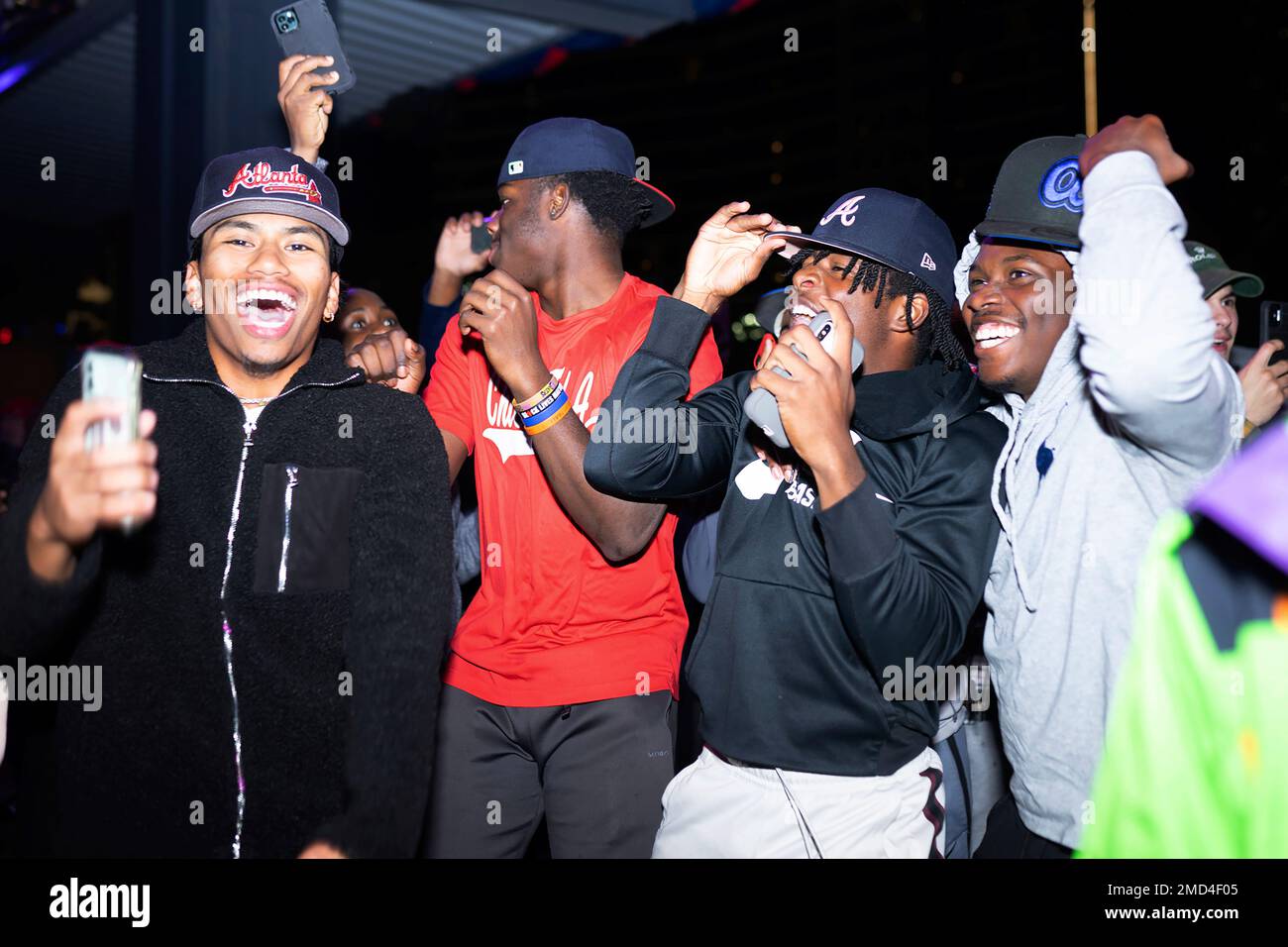 Atlanta Braves fans celebrate near Truist Park, Tuesday, Nov. 2, 2021 ...