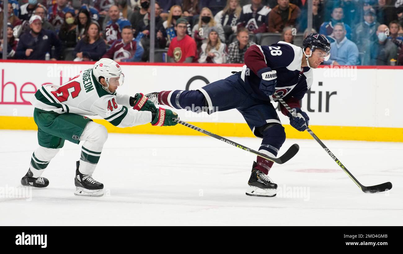 Minnesota Wild defenseman Jared Spurgeon (46) and Colorado Avalanche ...