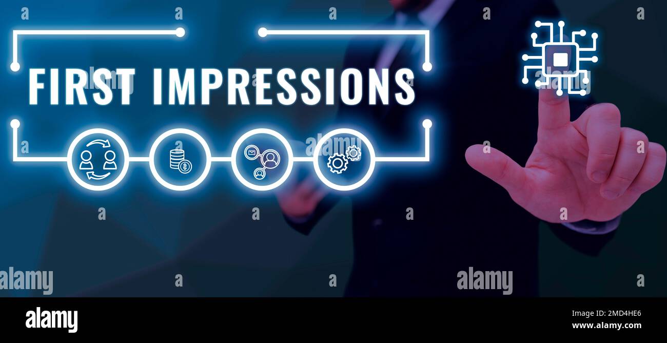Text sign showing First Impressions. Word Written on What a person ...