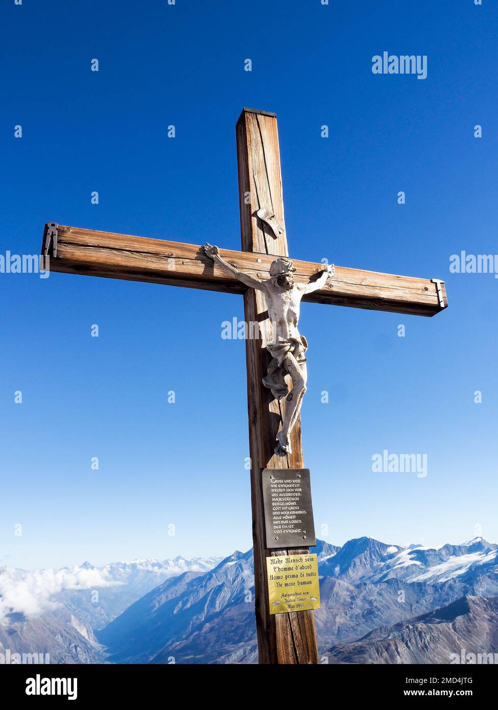 Zermatt, Switzerland: Matterhorn Glacier Paradise, Christian cross at ...