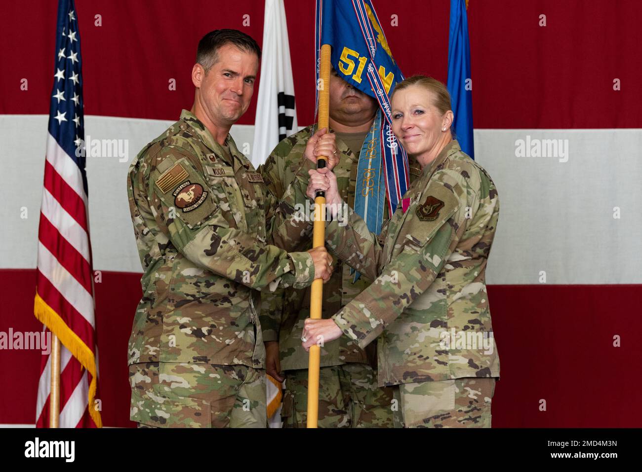 Col. Joshua Wood, 51st Fighter Wing commander, receives the guidon from ...