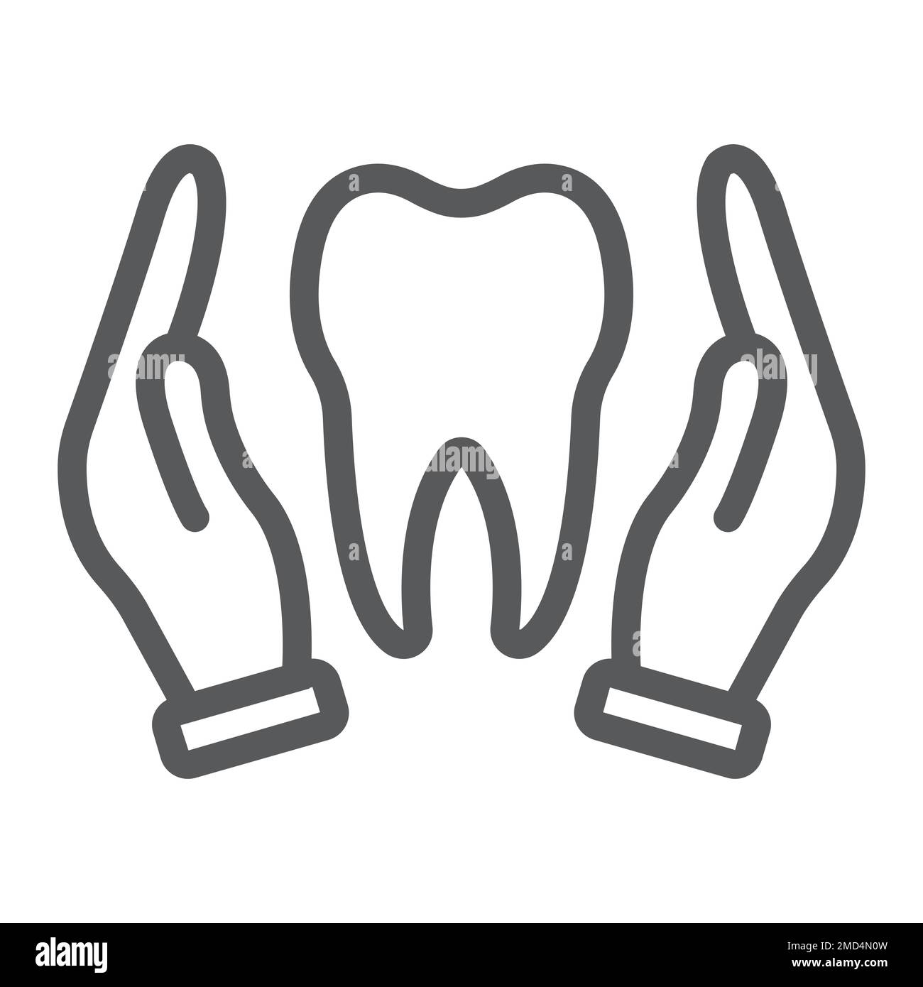 Hands holding tooth line icon, stomatology and dental, dental care sign ...
